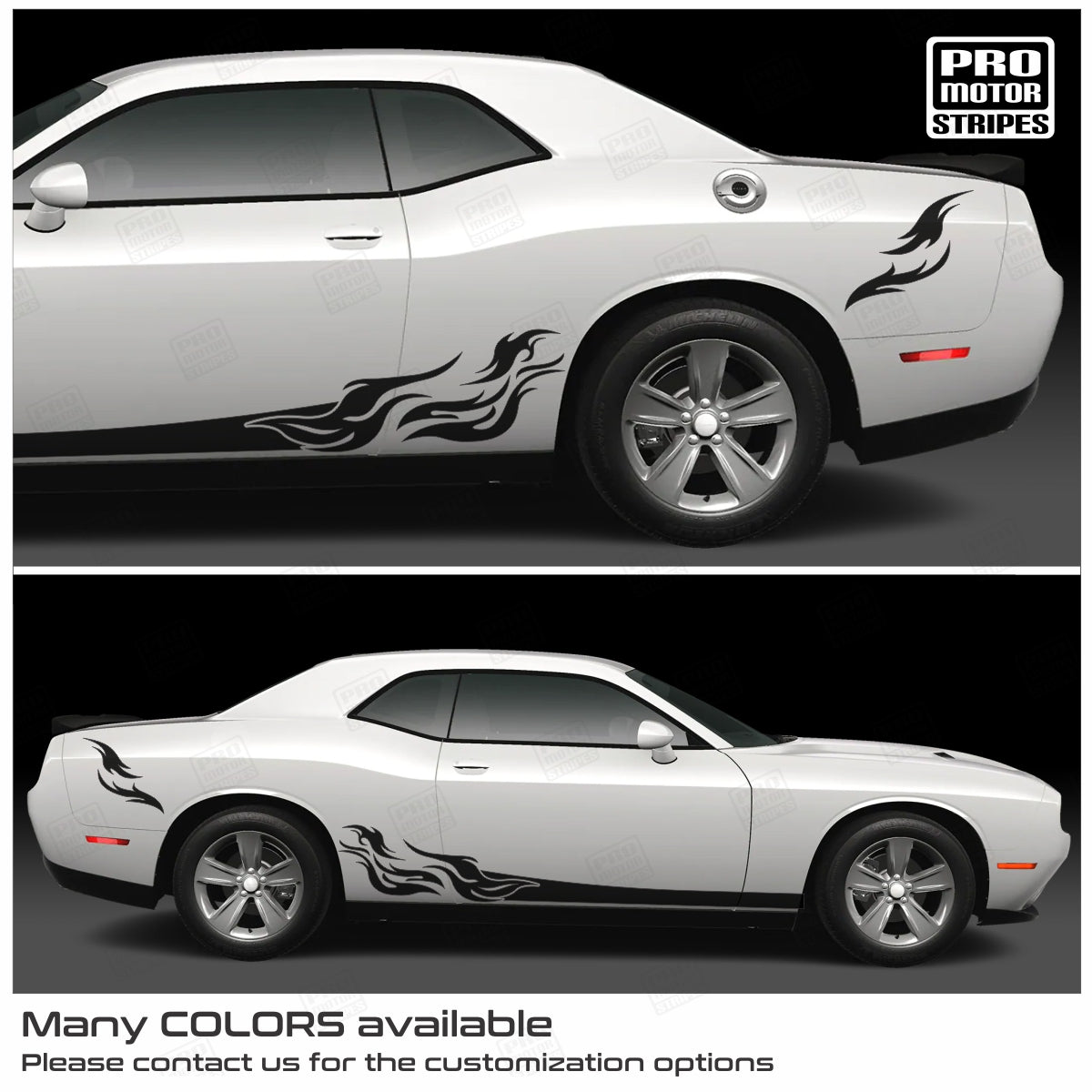 Dodge Challenger 2008-2023 Fire Flame Rocker Panel Stripes Decals ...